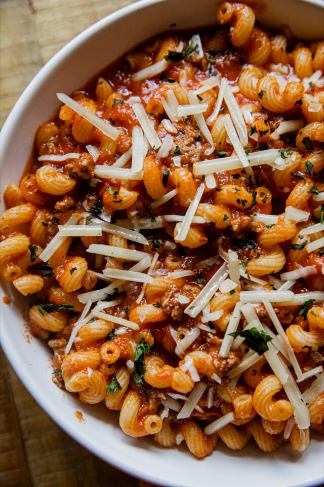 Cavatappi Pasta and Meat Sauce - Pasta Recipes Daily